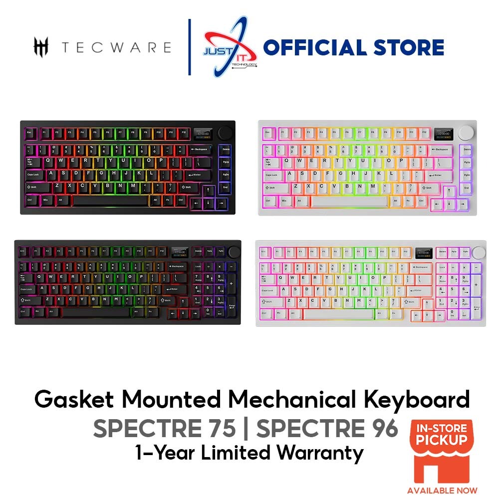 Tecware Spectre 75/96 Gasket Mounted Mechanical Keyboard - Black/White ...