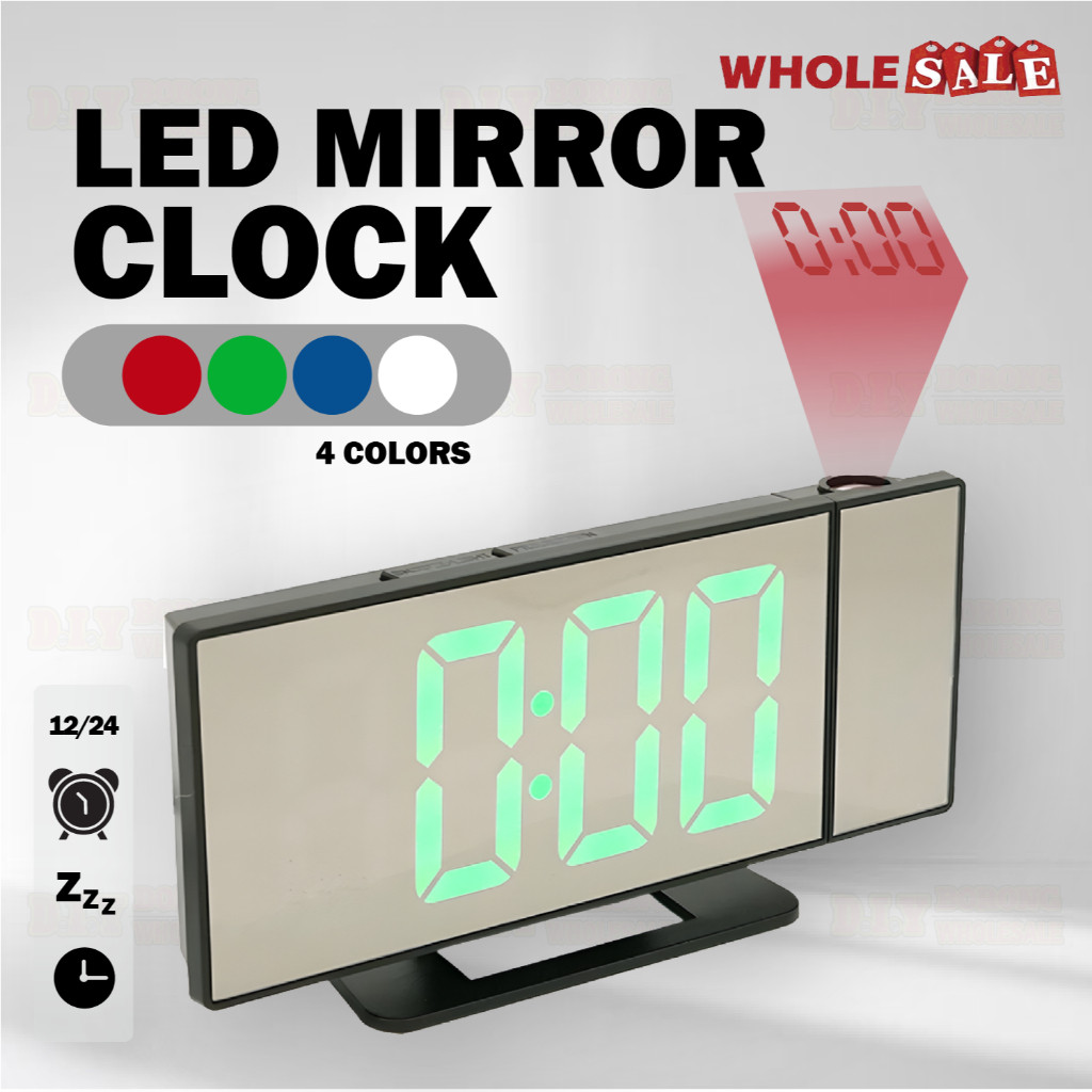 LED Digital Alarm Clock Projection Clock Ceiling with Time Temperature ...