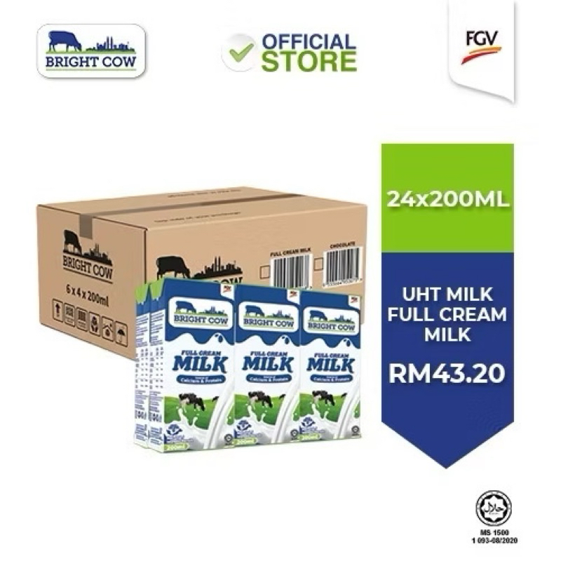 Bright Cow Full Cream Milk/Chocolate Milk UHT Milk (200ml x 24 ...