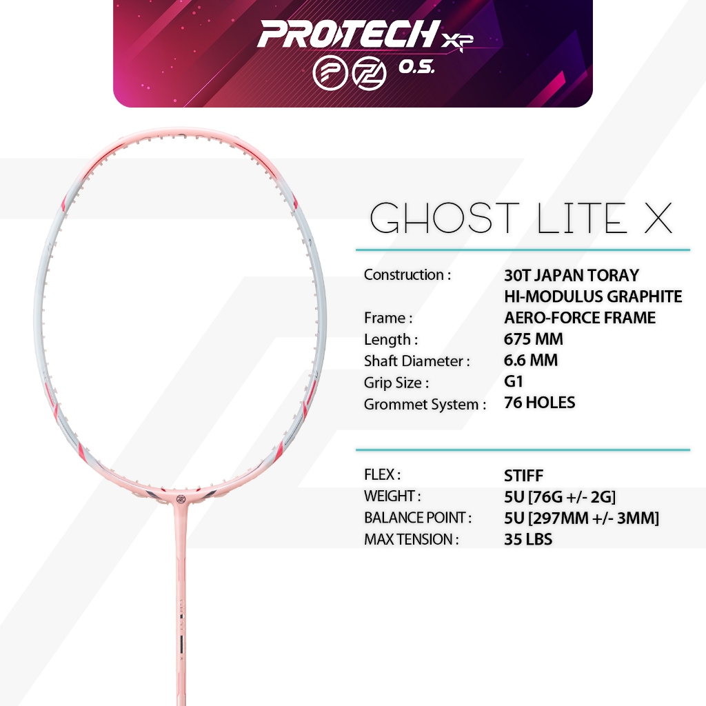 PROTECH Badminton Racket - GHOST X (5UG1) (MAX 35LBS) (FREE String ...