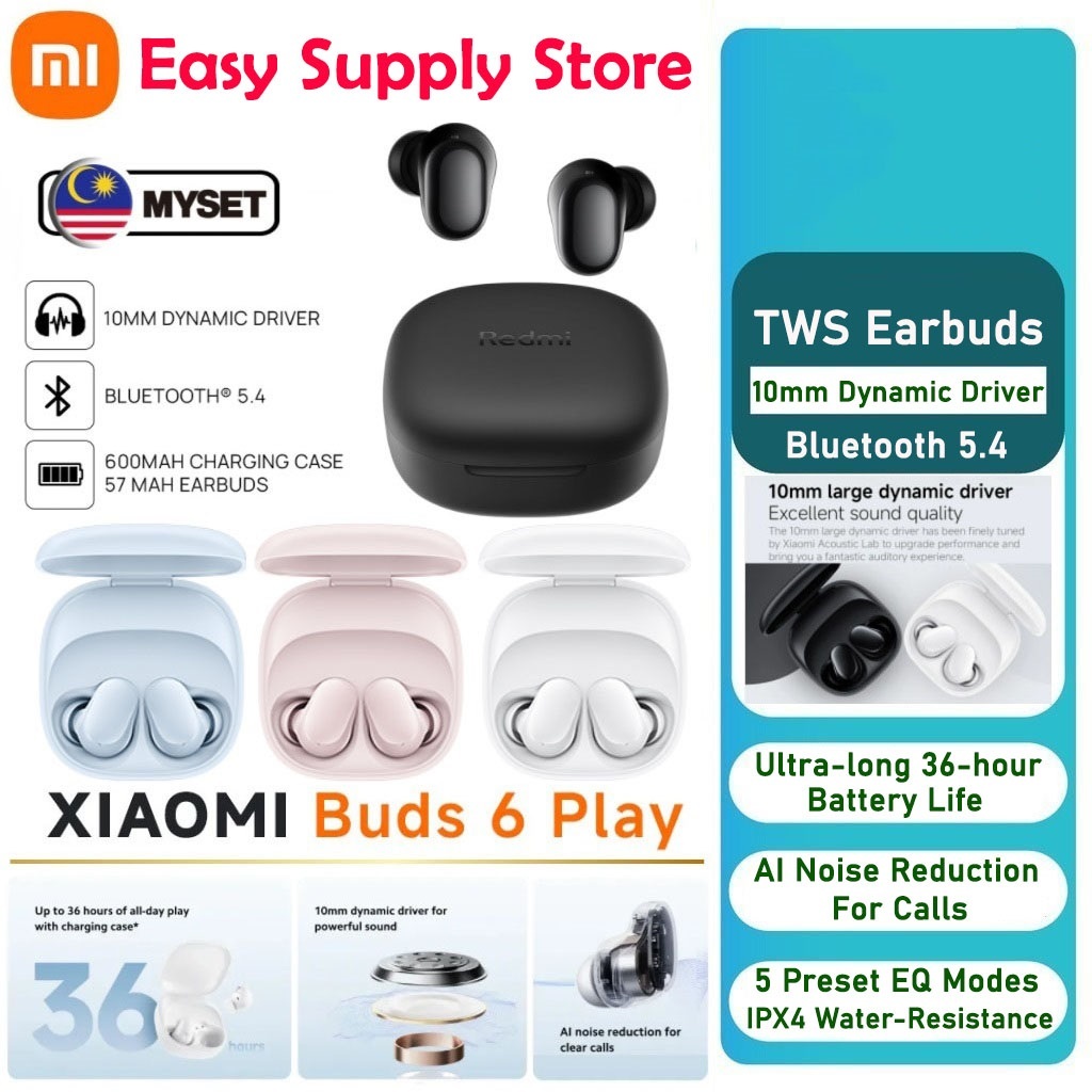 Redmi Buds 6 Play TWS Bluetooth Earbuds | 10mm Dynamic Driver | AI ...