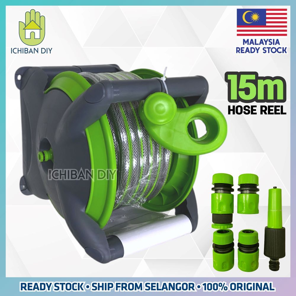 15m Hose Reel Set Wall Mounted Gardening Car Wash Water Pipe Sprayer ...