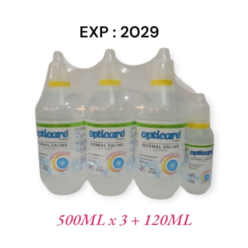 OPTICARE STERILE NORMAL SALINE SOLUTION 3x500ml + 120ml New Exp 2030 ...
