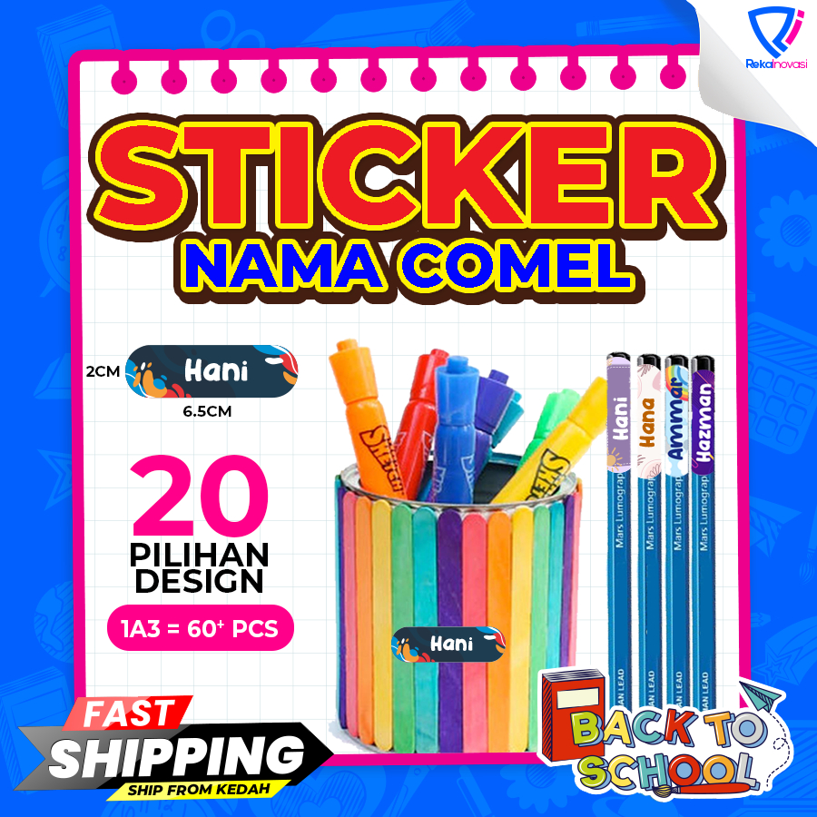 Sticker Nama Pelajar Sekolah Rendah Pelbagai Warna Menarik 2025 School ...