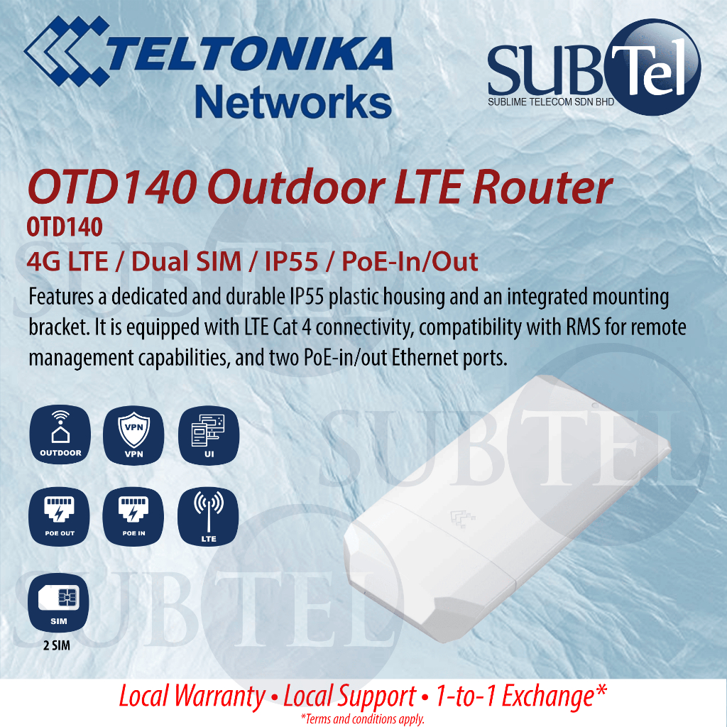 Teltonika OTD140 4G LTE Outdoor Router PoE-In/Out Auto Failover IP55 ...