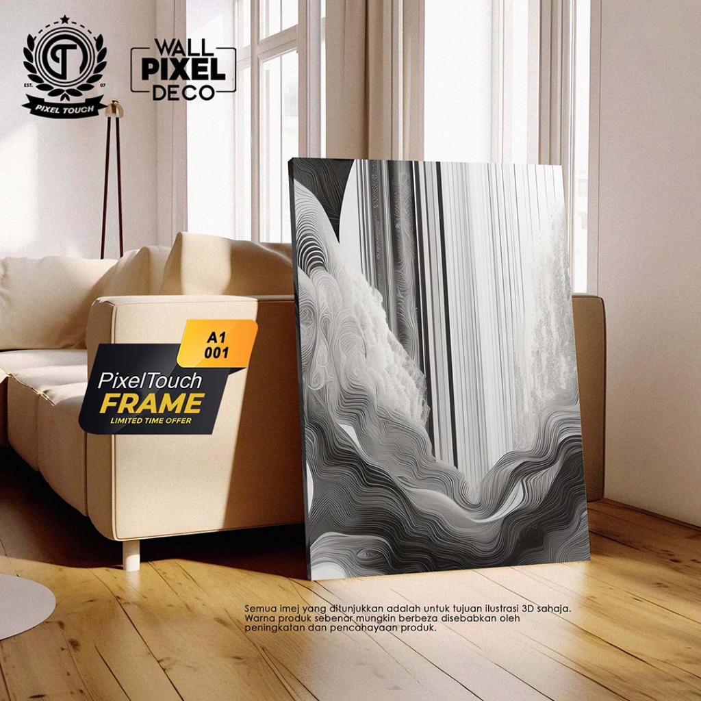 Frame Abstract Grey Design Moden Gambar Hiasan Deko Dinding Rumah Bilik ...