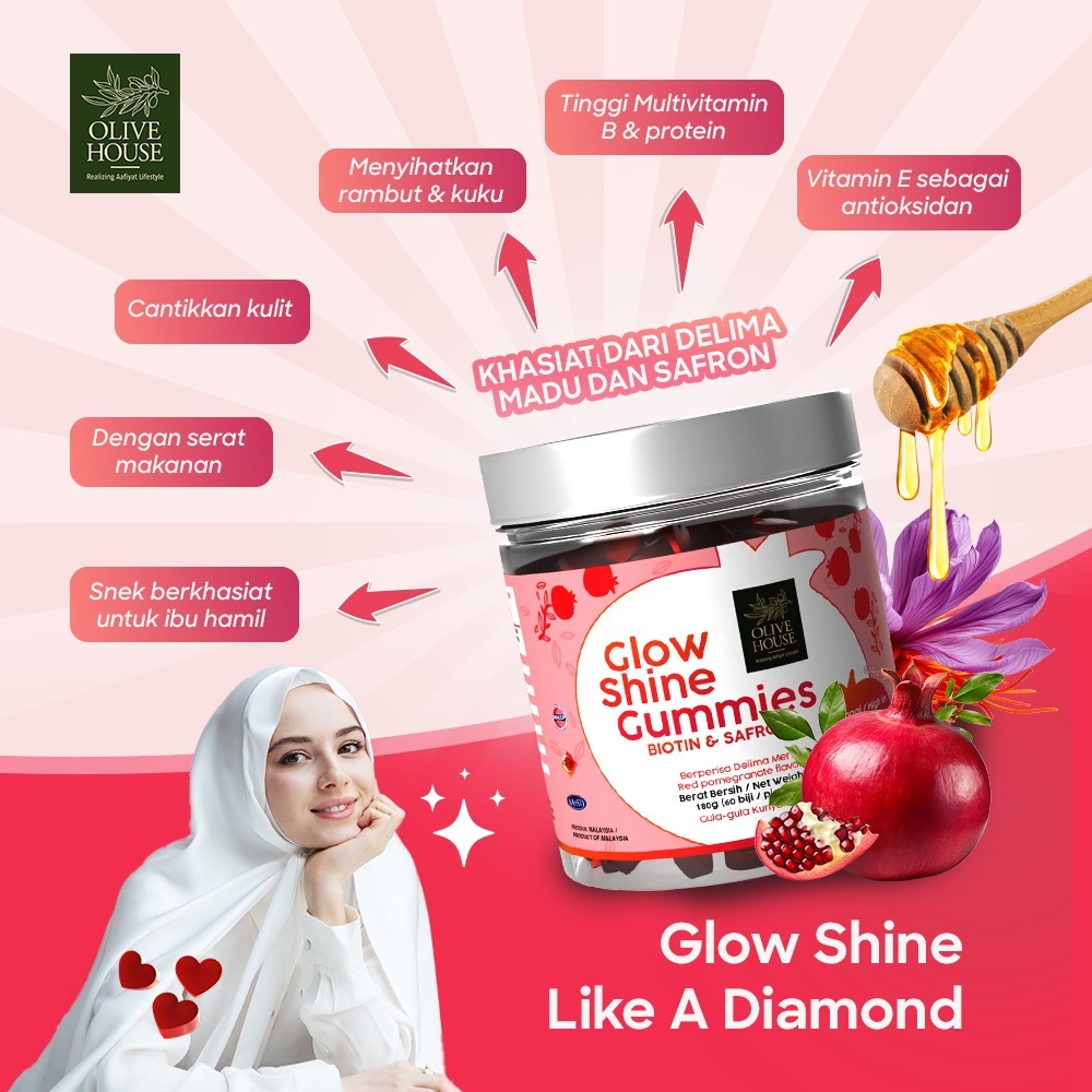 OLIVE HOUSE GLOW SHINE GUMMIES (MULTIVITAMIN) BIOTIN & SAFFRON SIHAT ...