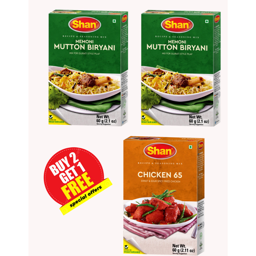 SHAN BUY 2 MEMONI MUTTON BIRYANI GET 1 FREE SHAN CHICKEN 65 | Shopee ...