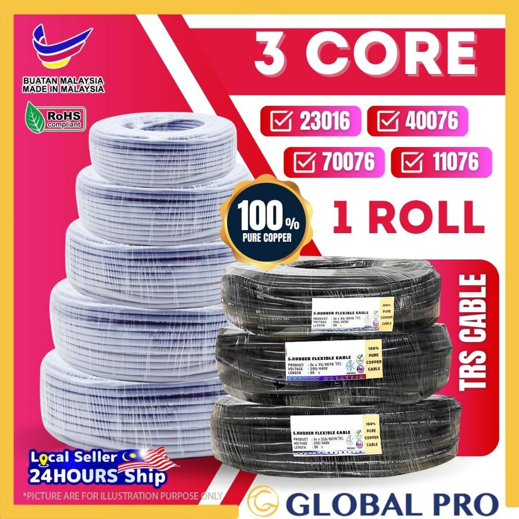 1 ROLL Wire 3 Core Wire Wayar Eletrik Cable Copper Wire 2.5 mm Cable ...