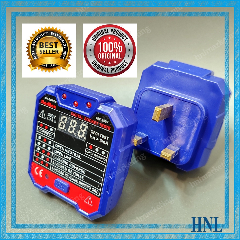 StarMax 13A Digital Socket Tester 300W 48v -250V 5mA SM-ES1730/ ELCB ...