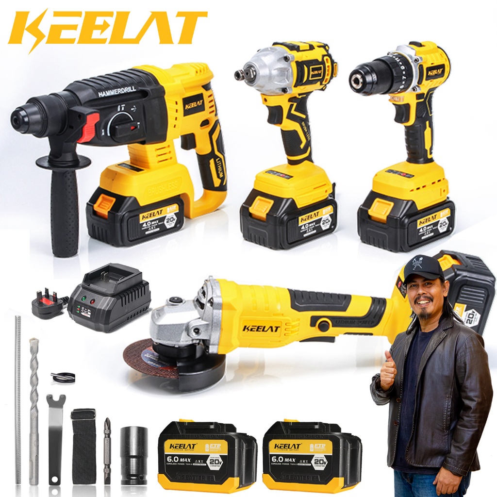 KEELAT 4 In 1 Cordless Combo Set 20V Battery Brushless Rotary Hammer ...