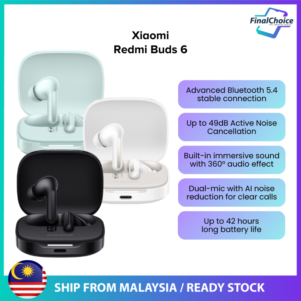 Xiaomi Redmi Buds 6 Bluetooth Wireless Earbuds Deep Noise Cancellation ...