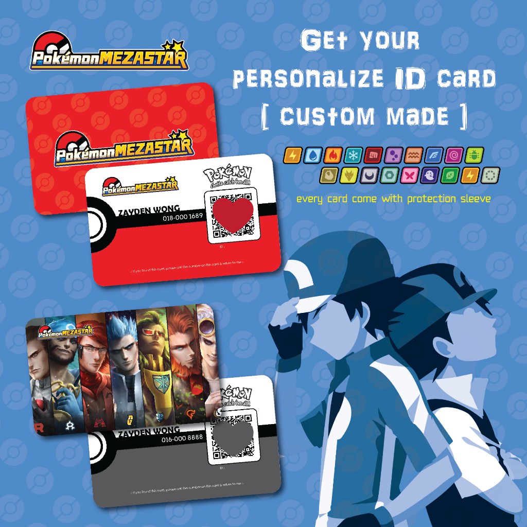 MEZASTAR | Own or Custom PVC Trainer ID CARD | Pokemon | 100% Scan ...