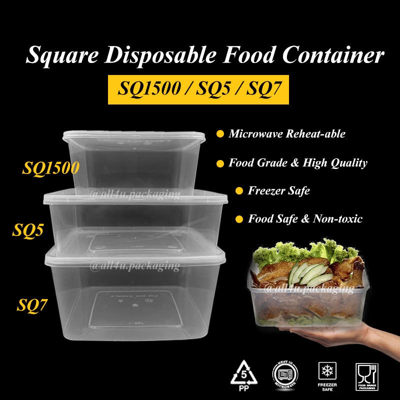 SQ1500 SQ5 SQ7 Square Disposable Plastic Food Container 1500ml 2000ml ...