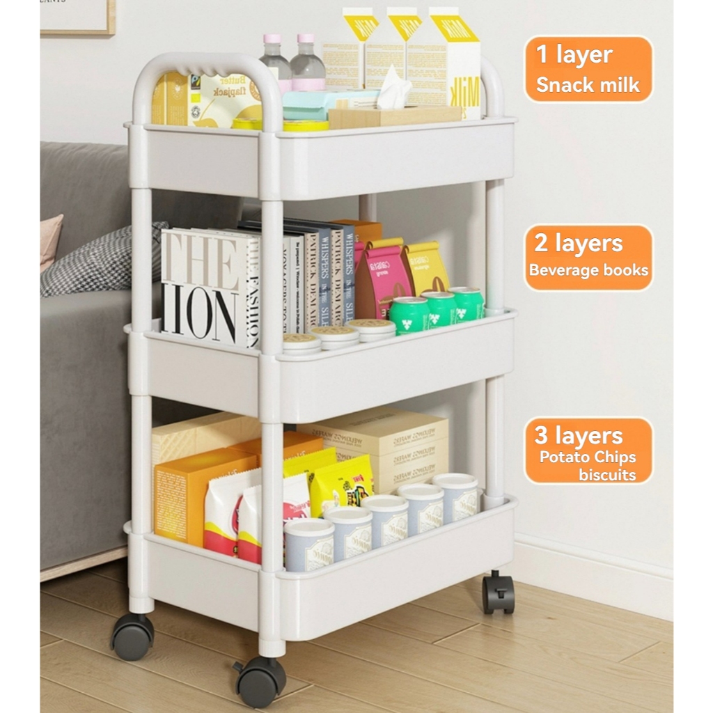 3 Tier Trolley Living Room Kitchen Trolley Storage Rack Shelf with ...
