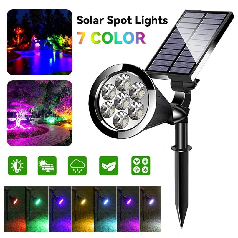 Solar Lamp Outdoor Garden Lamp Ground Plug 7 LED Solar Spot Lights ...