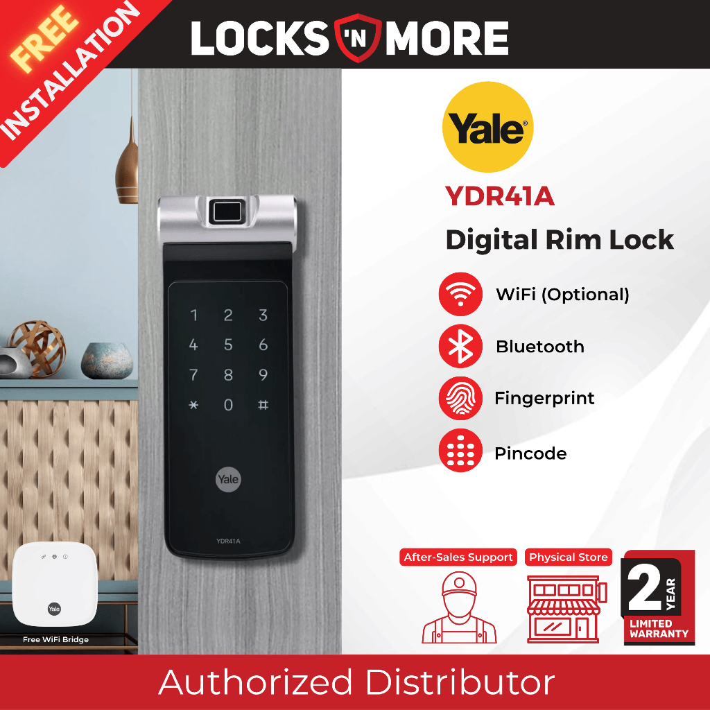 Yale YDR41A Smart Rim Lock | Free Installation | Shopee Singapore