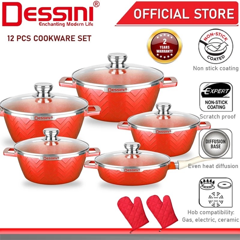 DSN WAVE DESIGN NON STICK COOKWARE SET 12PCS | Shopee Singapore