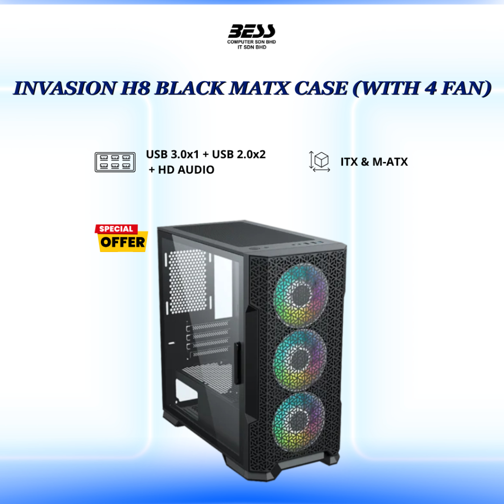 INVASION H8 BLACK/WHITE M-ATX CASE WITH 4 LED FAN | Shopee Singapore