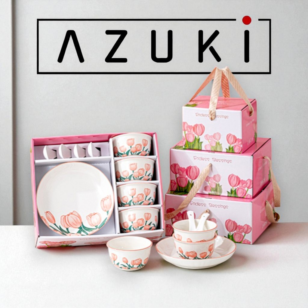 AZUKI Tulip Ceramic Dinnerware Set With Box Bowl Set Mangkuk Pinggan ...