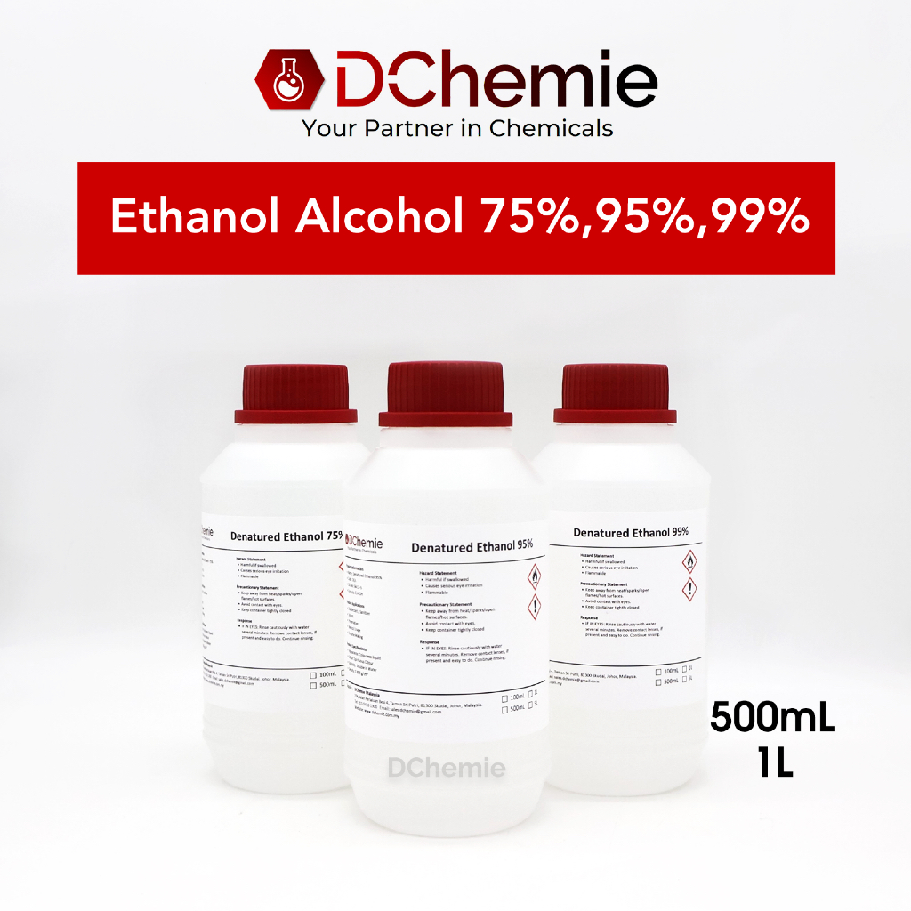 Ethanol Alcohol 75% / 95% / 99% [500mL/1000ML] Sanitizer / Solvent ...