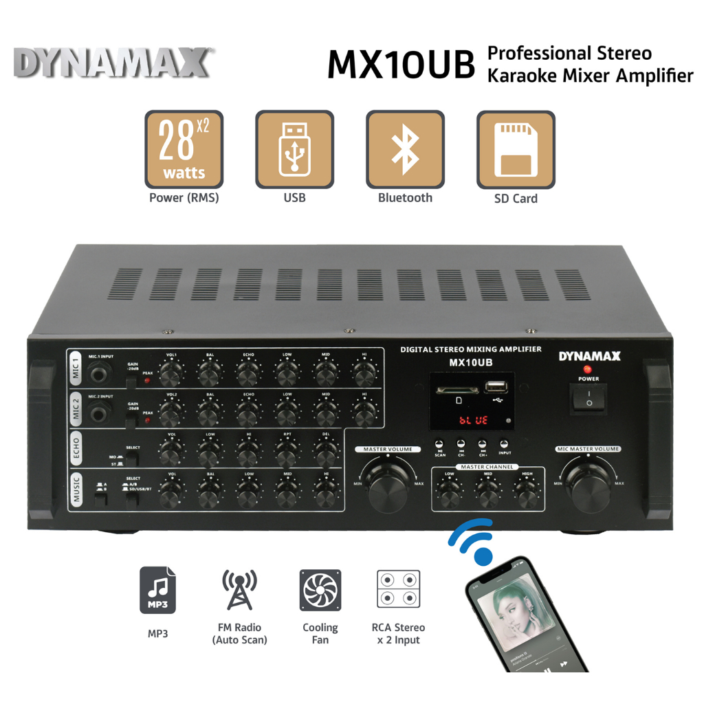 DYNAMAX MX10UB Professional Stereo Home KTV Karaoke Mixer Amplifier ...
