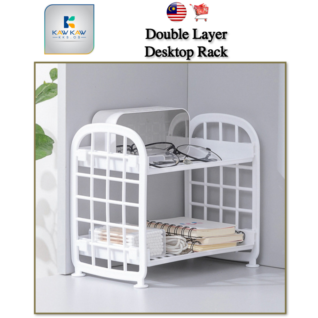 KKS Double Layer Desktop Rack Stationery Cosmetics Storage Shelf Table ...