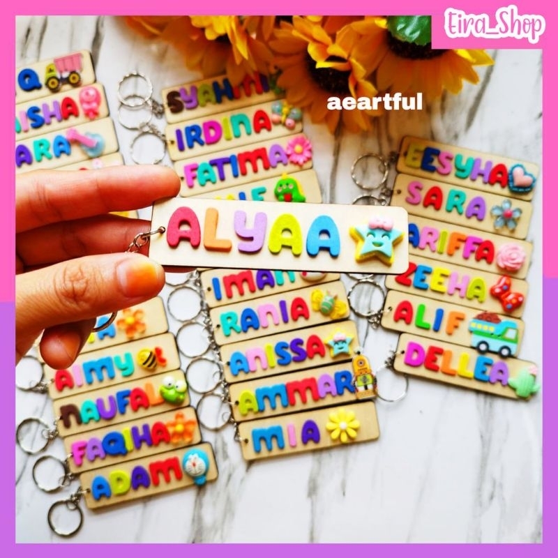 [Maximum 6 Huruf]Keychain Nama Kayu Warna Warni. Customize Name ...