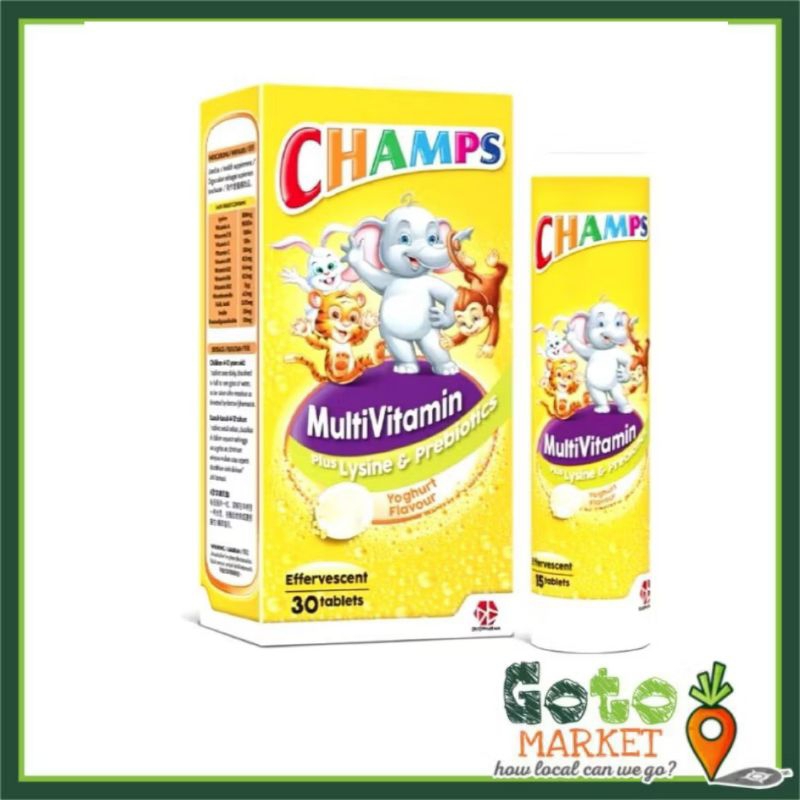CHAMPS Effervescent Multivitamin Plus Lysine & Prebiotics Orange/ Yogurt (30's) | Shopee Singapore