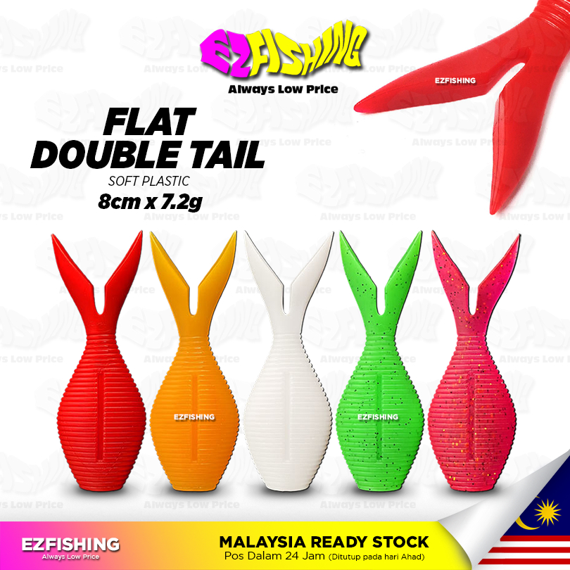 EZF Flat Double Tail 8cm/7.2g TPR Fishing Lure Soft plastic Umpan Tipu ...