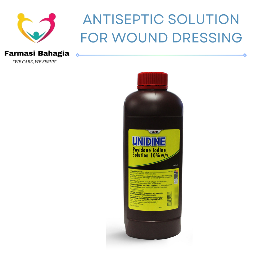 [ Exp 9/2026 ] UNIDINE POVIDONE IODINE SOLUTION 10% W/V 1L - Antiseptic Solution for Wound ...