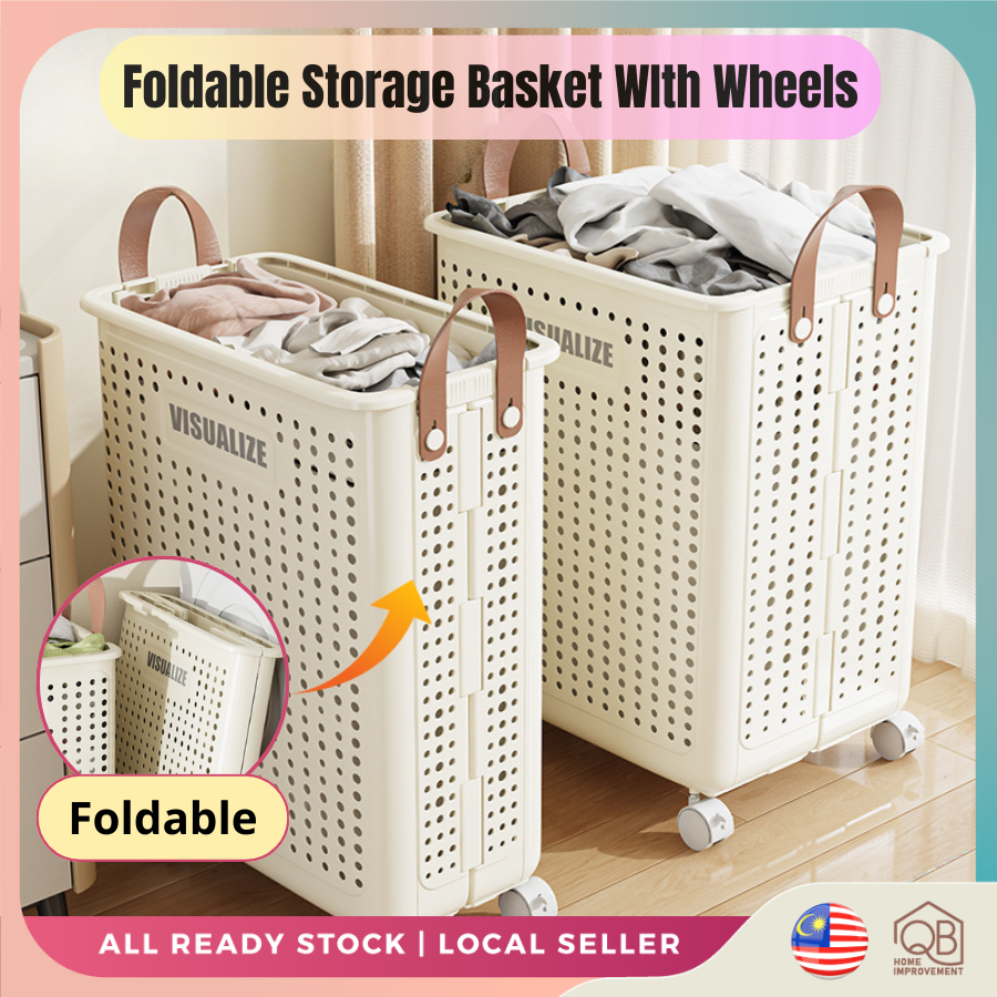 Large Foldable Laundry Basket With Wheels Dirty Clothes Basket Bakul ...