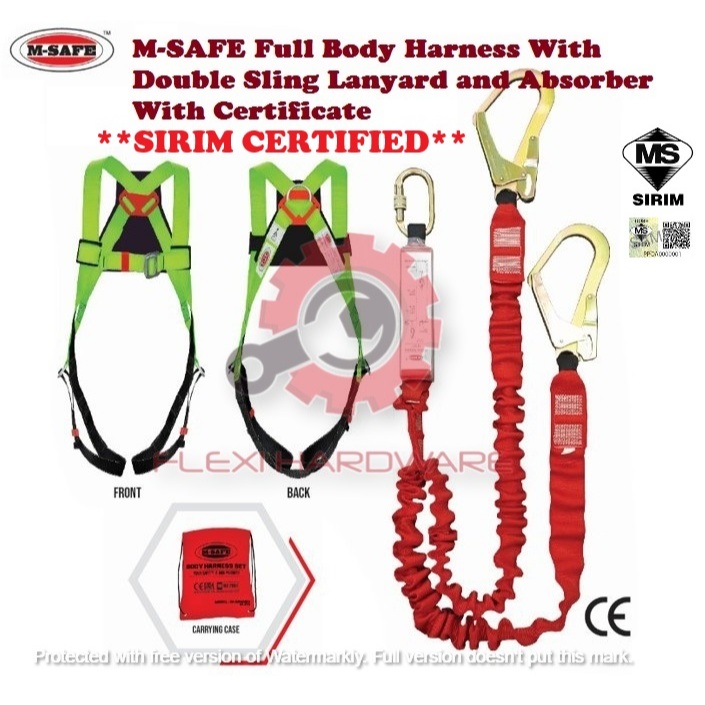 *SIRIM* M-SAFE Full Body Harness With Double Sling Lanyard and Absorber ...