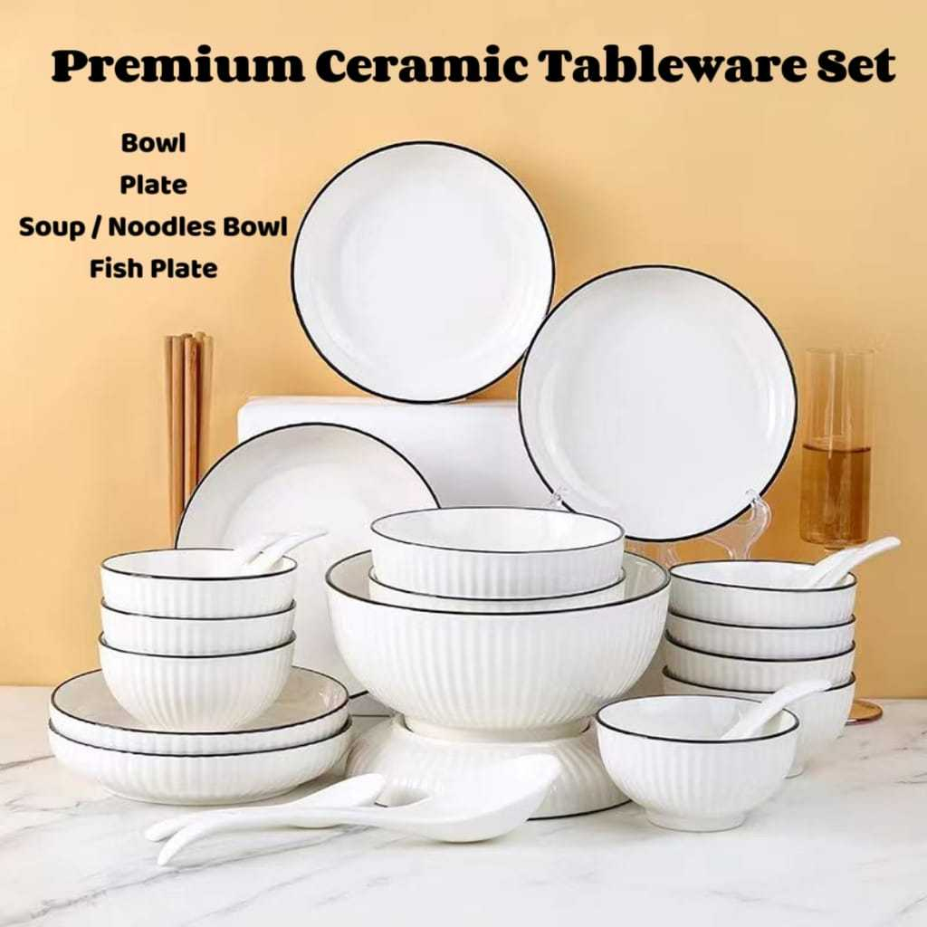 Nordic Luxury Ceramic Plate Set Tableware/ Family Dinnerware Set Dinner ...