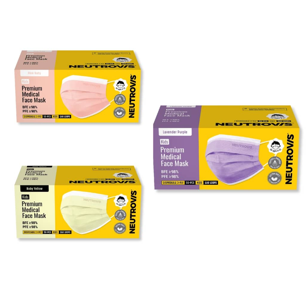 Neutrovis 3-Ply Kids Premium Medical Face Mask 50s - Baby Yellow / Pink ...