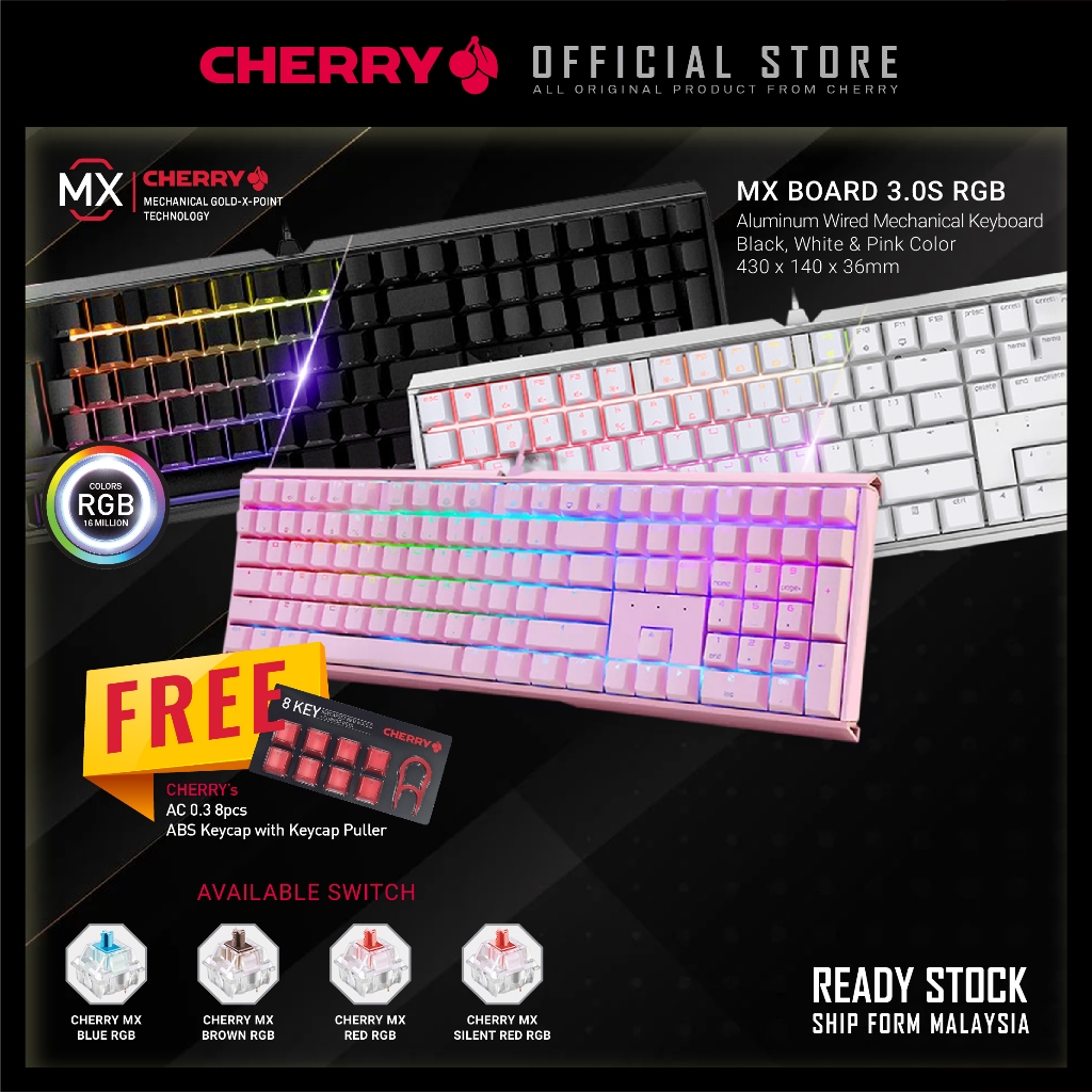 CHERRY MX BOARD 3.0S RGB Aluminum Screwless Wired Mechanical Gaming ...