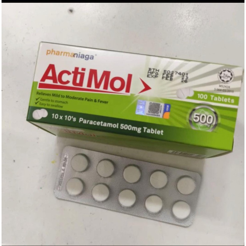 PARACETAMOL ACTIMOL 500MG 10'SX10 STRIP ACTIMOL 100BIJI BOX (EXP:2/26 ...