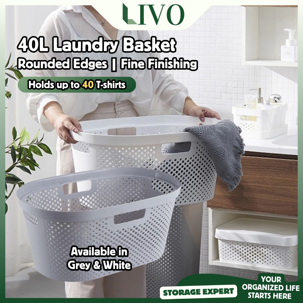 40L Laundry Basket Large Plastic Clothes Bucket Storage Dobby Bakul ...