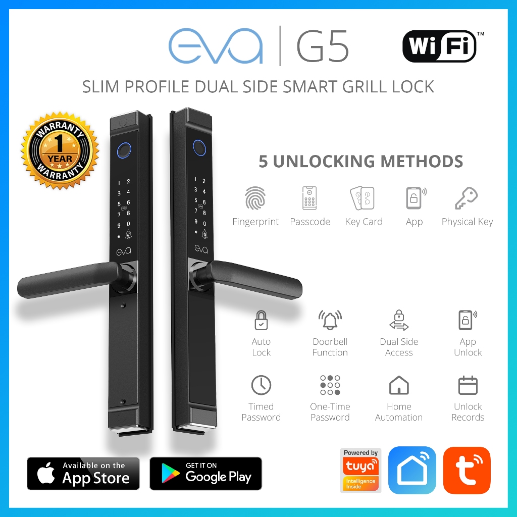 [NEW] Eva G5 WiFi Dual Side Smart Grill Door Lock with Doorbell No ...