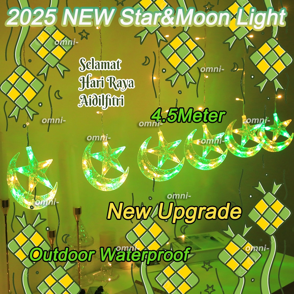 hari raya light Eid Decorative Lights Yellow Green Star And Moon ...