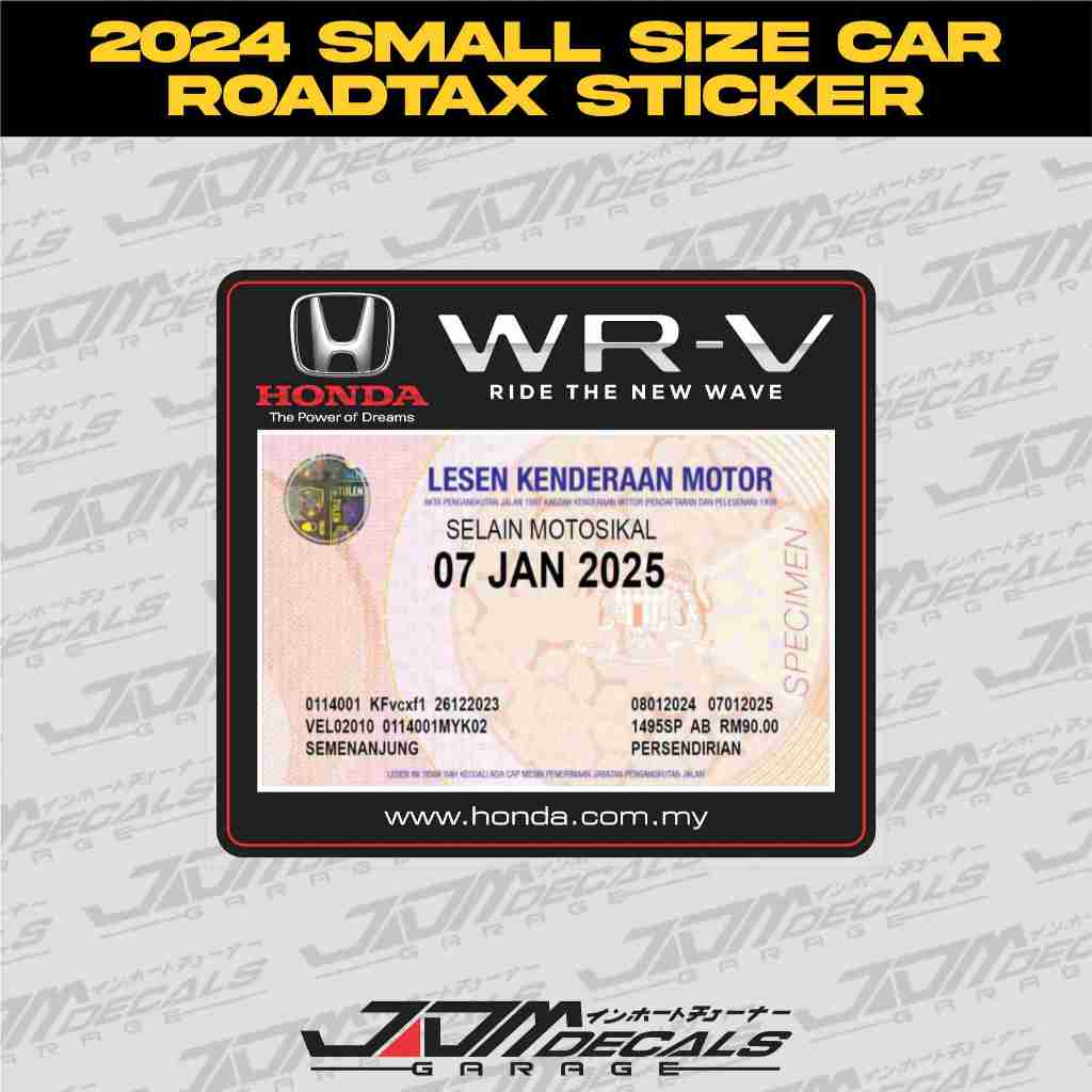 [2024 SMALL SIZE CAR ROADTAX STICKER] Honda WRV Windscreen Roadtax ...