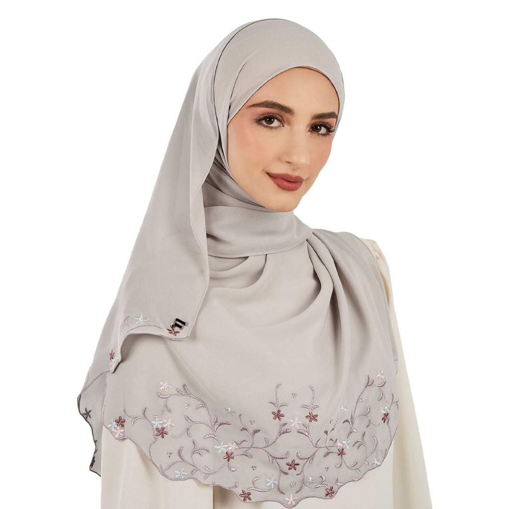 naelofar Cendana Sulam Crystal Shawl Pearl Chiffon Shawl Embroidery ...