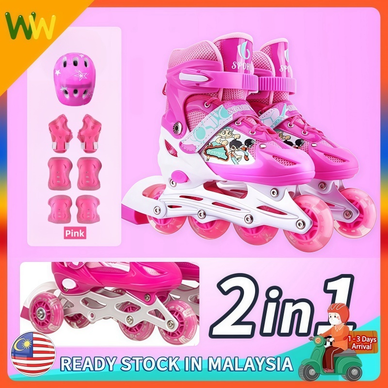 Kasut Roda 2 in1 Beginner Kids Adjustable Inline Roller Skate Shoes ...
