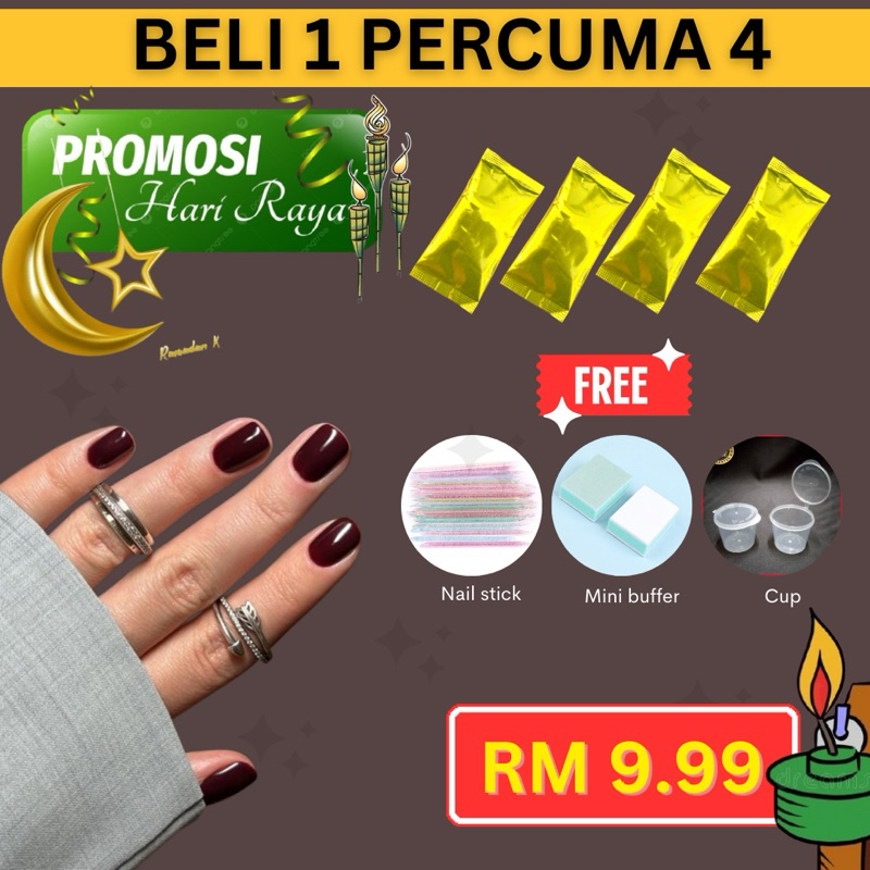 NAIL HENNA DARK BROWN RAYA BUY 1 FREE 4 NOT FADE HALAL MESRA WUDHU ...