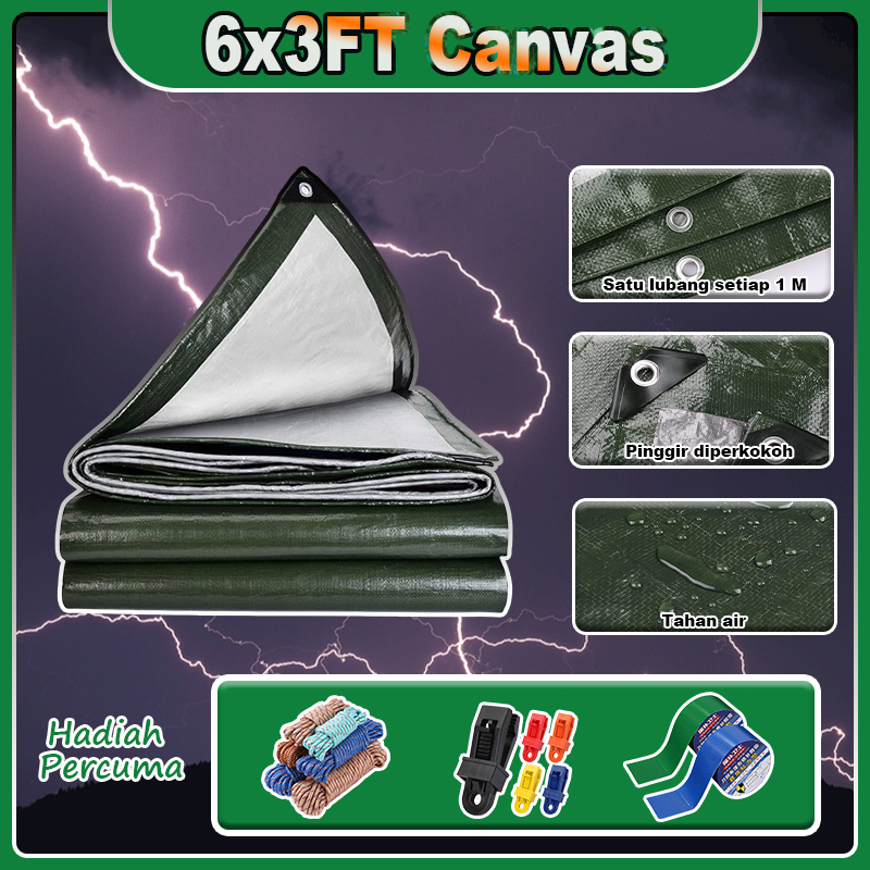 6x3ft Canvas waterproof Ground sheet camping Kanvas tebal Tarpaulin ...