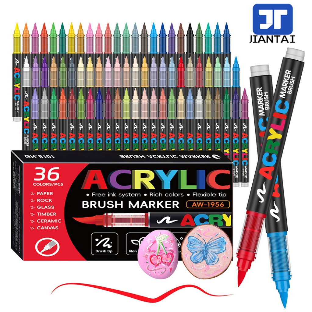 Acrylic Marker Pen for Rock Painting, Brush Tip Paint Markers Fabric ...