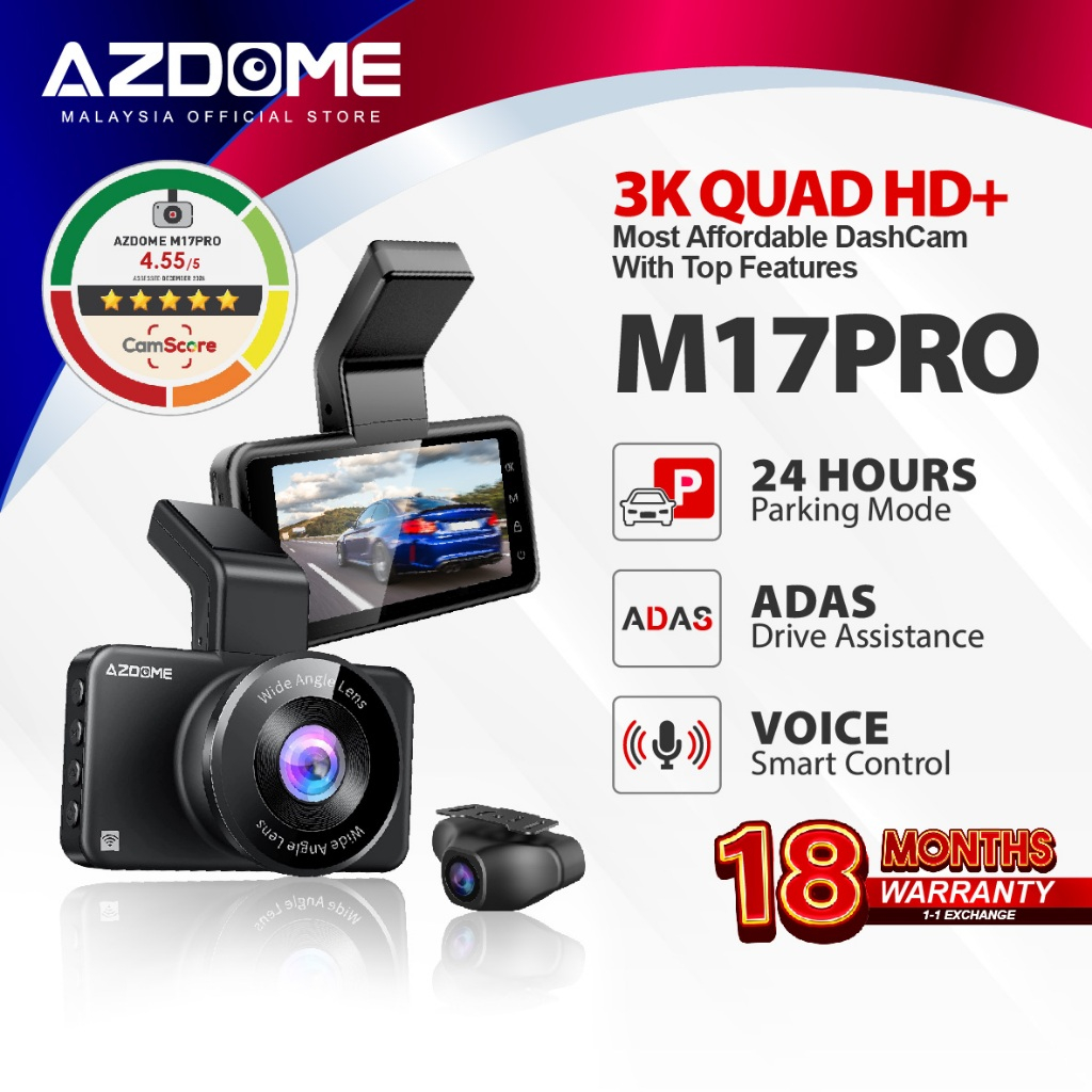 Azdome M17PRO 3K Quad HD+ Dual Channel Front & Rear Dash Cam Night ...