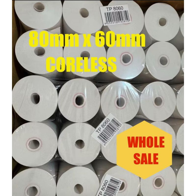 (50 & 100 ROLL) 80MM X 60MM THERMAL PAPER ROLL (CORELESS & CORE) | POS ...
