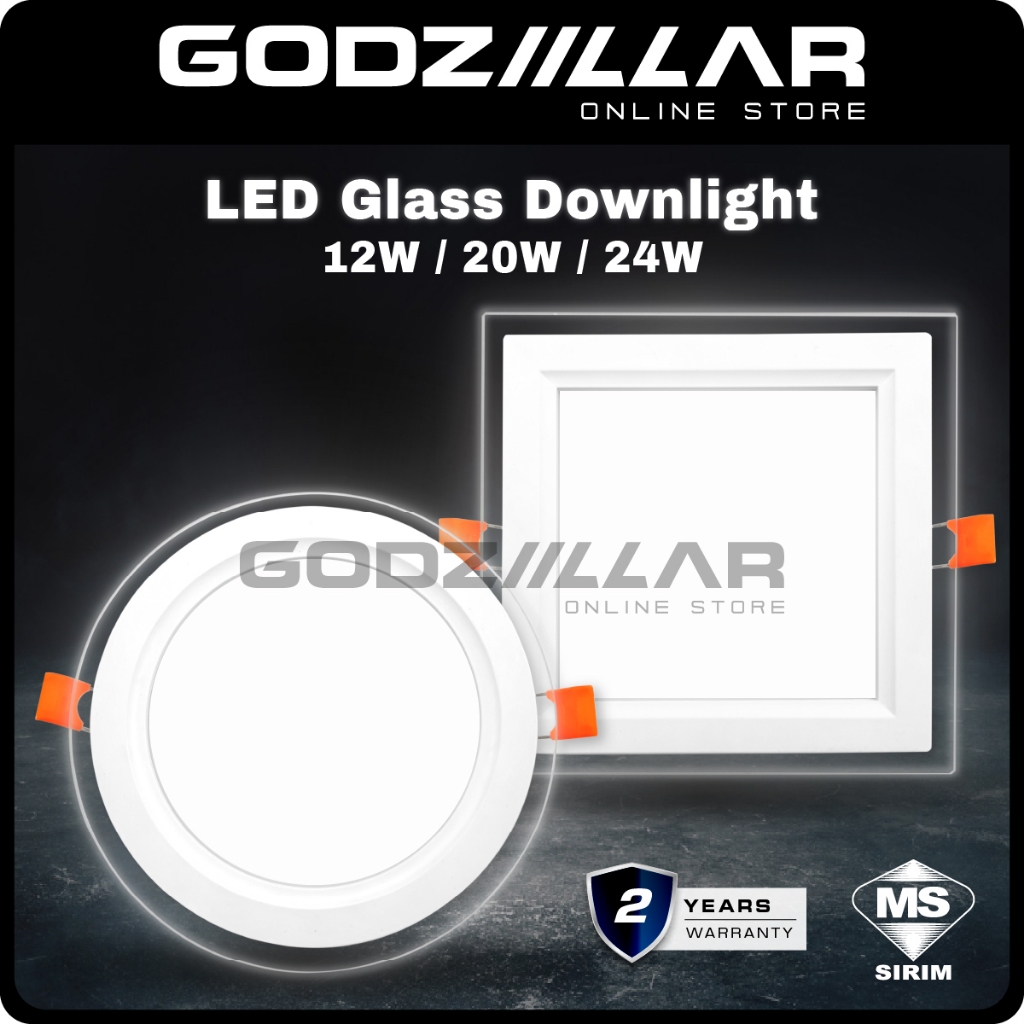 (Sirim) LED Glass Downlight Round Square 24W 20W 12W 6" 4" Recessed ...