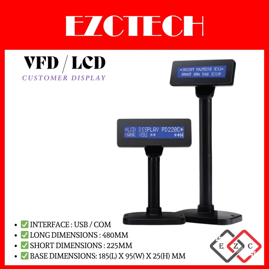 EZCTECH VFD / LCD 2 line pos customer display /pole display | Shopee ...